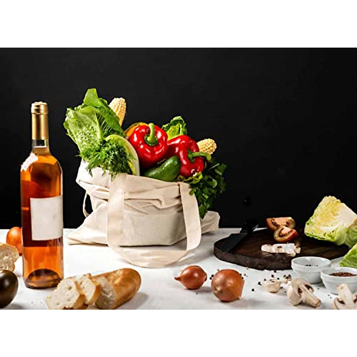 WHITEWRAP Canvas Grocery Bag, Canvas Shopping Bag with Handle Reusable Tote bags(15"x16", 3- Pack)