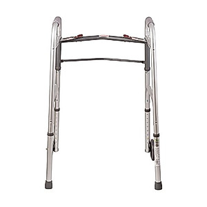 DMI Lightweight Aluminum Folding Walker with Easy Two Button Release, 5 Inch Wheels, Adjustable Height, No Assembly Needed, Silver