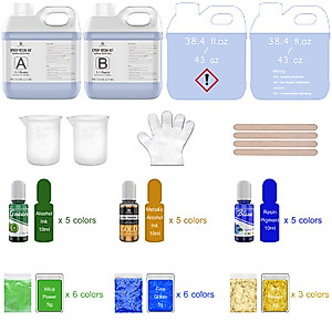 Epoxy Resin Starter Kit - .6 Gallon Epoxy Resin with Alcohol Ink, Metallic Ink, Resin Pigment, Mica Powder, Foil Flakes, Glitter and Cast Accessories for Beginners, DIY Resin, Jewelry Making, Tumbler