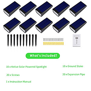ketive Solar Outdoor Lights Garden, 15 LEDs Bright Solar Landscape Spotlights Waterproof, Auto-ON/Off Last a Whole Night Yard Lights, Cold White, 10 Pack