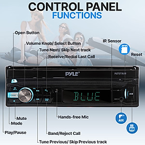 PyleUsa Car Stereo Video Receiver - Multimedia Player, BT Wireless Streaming, Hands-Free Talking, Motorized Fold-Out 7’’ Touchscreen Display, MP4/MP3/USB/SD/AM/FM Radio, Single DIN - PLTS73UB