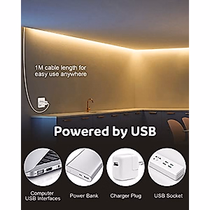 Aclorol USB COB LED Strip Lights Warm White Led TV Backlight 5V 1M 3.28FT 320Leds 3000K CRI85+ FCOB COB Flexible Lights with 1M USB Powered for Bedroom Under Cabinet Kitchen DIY Lighting Project