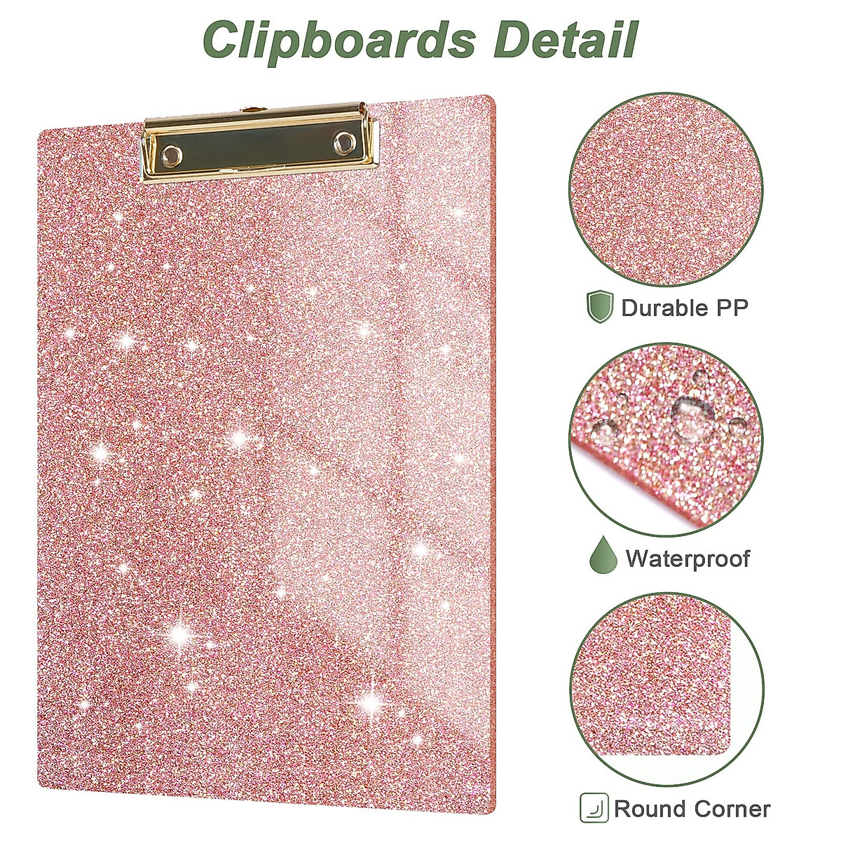 Rimilak Acrylic Glitter Clipboards, Sparkly Board with Low Profile Gold Clip, Designed for Classroom School and Office Use, A4 Letter Size 9 x 12.5 in, Rose Gold