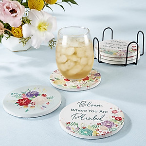 Kate Aspen Garden Blooms Ceramic Drink Coasters with Holder (Set of 6), Boho Home Decor & Gift Set, Party Favor, Take Home Gift, Housewarming Gift