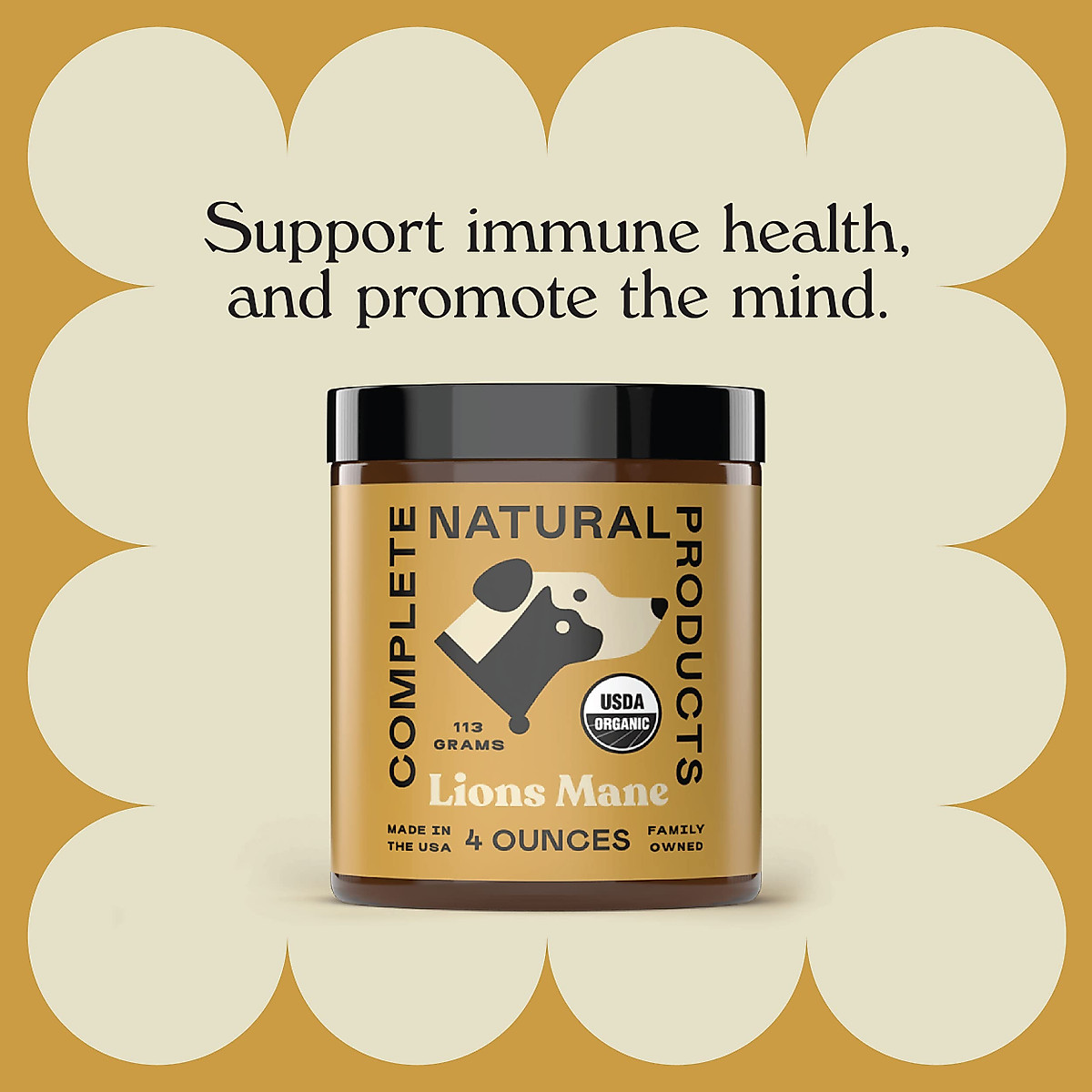 Complete Natural Products Organic Lion's Mane Mushroom for Pets - 4oz - Pure Organic Lion's Mane Mushroom