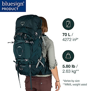 Osprey Ariel Plus 70 Women's Backpacking Backpack, Night Jungle Blue, X-Small/Small