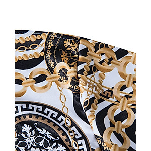 fohemr Mens Luxury Polo Shirts Gold Short Sleeve Baroque Chain Print Casual Golf Wicking T-Shirt White X-Large