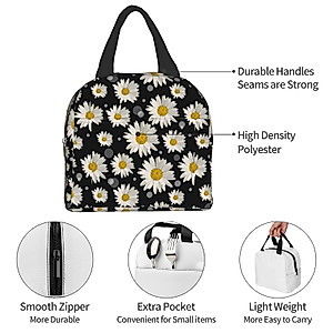 XIAOGUAISHOU White Daisy Flowers lunch Bag Insulated Cooler Tote Bags Box Reusable Meal Container for Women Office Picnic Work Beach One Size