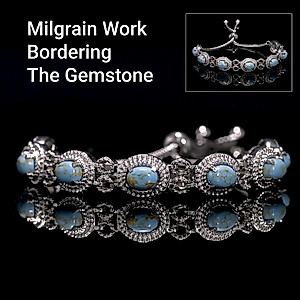 SHOP LC DELIVERING JOY Stainless Steel Turquoise Healing Bolo Bracelet Stylish Fashion Unique Gifts for Women Jewelry for Women Boho Western Birthday Gifts