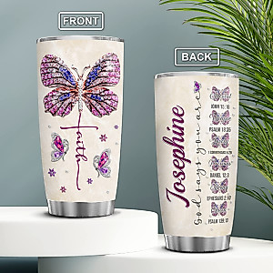 wowcugi Personalized Christian Gifts Women Christian Faith Tumbler 20oz 30oz Inspirational Stainless Steel Insulated Tumblers Coffee Travel Mug Spiritual Jesus Religious Christians Gift Butterfly 2