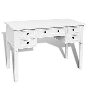 vidaXL Writing Desk with 5 Drawers French Style Computer Laptop Book Table Home Office Side Stand Learning Study Storage Furniture White