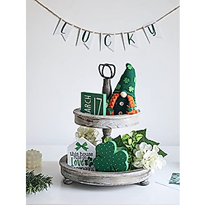 5PCS St. Patrick 's Day Tiered Tray Decor, Gnome, Irish Wood Shamrocks， St.Patrick Day Wood Signs LUCKY Ornament Decoration for Home