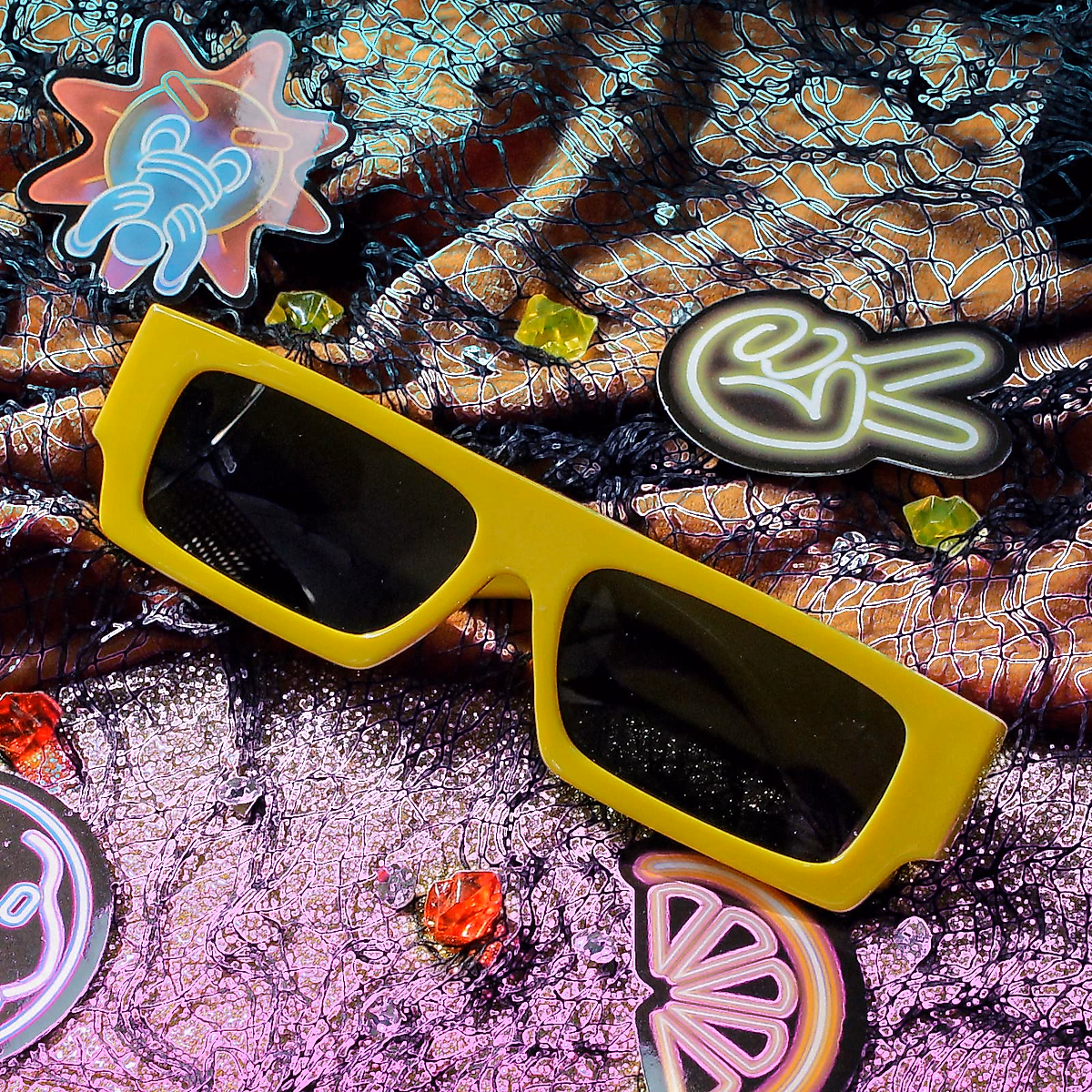 Hanj 90s Small Vintage Narrow Square Sunglasses for Men Women UV400 Trendy Retro Black Glasses Cool Rectangular Shades (Yellow)