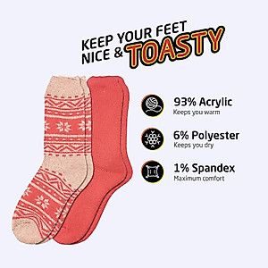 HOT FEET Thermal Socks For Women - Warm & Thick Insulated Crew Socks for Cold Winter Weather, Cute Colorful Womens Warm Socks. Pink/Marl