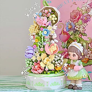 NEWRICE Waterfall Flower Bouquet Building Kit,Artificial Flowers Building Block Toys-Contains Music Box with LED Lights for Home Decoration,Birthday, Anniversary, (575 Pieces)