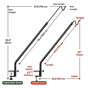 Kingsyard Heavy Duty Deck Hook, 39 Inch, Adjustable Metal Deck Railling Hooks for Hanging Bird Feeders, Planters, Suet Baskets, Lanterns, Wind Chimes, Black
