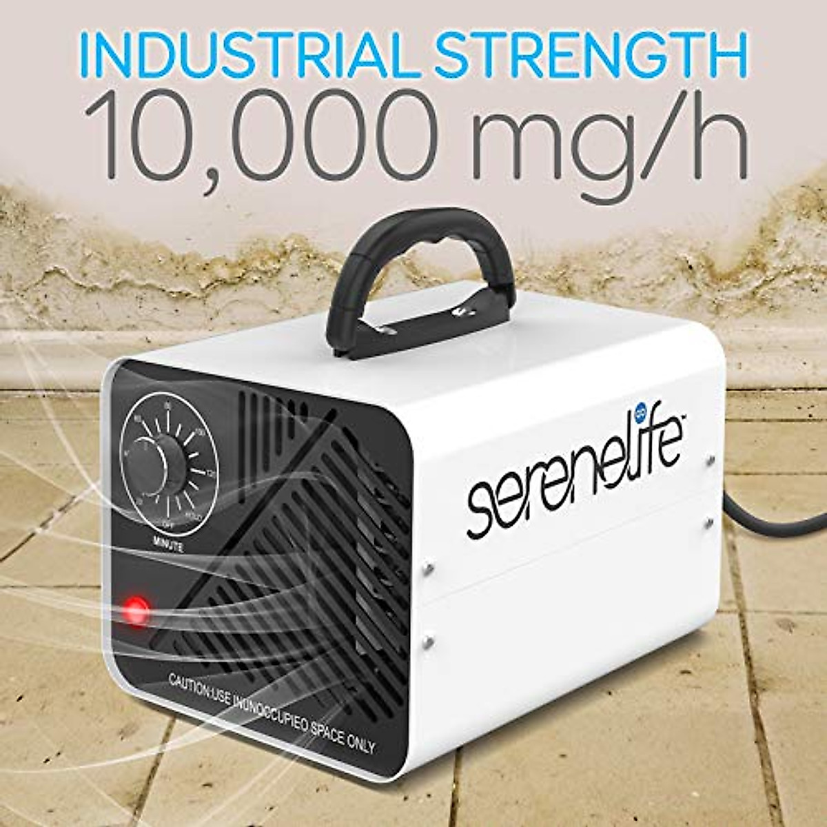 SereneLife 10,000mg/h Compact Ozone Generator - Commercial Ozone Generator Portable Industrial Ozone Deodorizer Sterilizer Odor Eliminator Machine, Up to 2000 Sq Ft Coverage - SLOZOGEN100