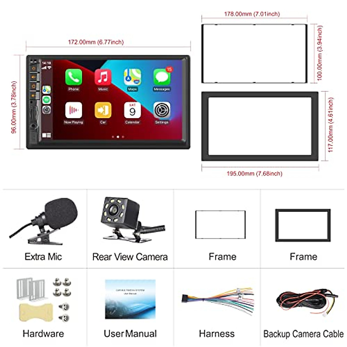 LXKLSZ Double din Car Stereo Compatible with Carplay/Android Auto with 7 inch Touch Screen Bluetooth/Mirror Link/Hands-Free Calling/FM/AM/EQ Rear View Camera