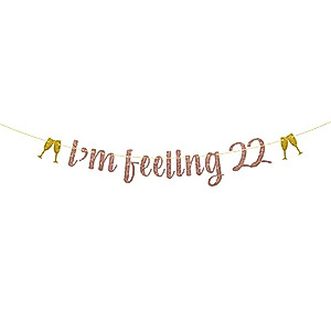 Rose Gold Glitter I'm Feeling 22 Banner, Happy 22nd Birthday Banner, 22nd Birthday Decorations, 22nd Birthday Party Supplies