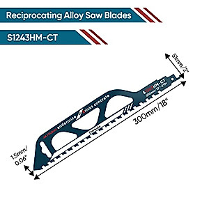 2PCS Demolition Masonry Reciprocating Saw Blades Hard Alloy Saw Blades for Cutting Brick,Wood,Metal,PVC Tube,Porous Concrete,Power Tools Accessories (12in/300mm)