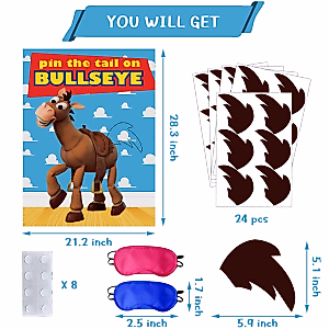OULUN Toy Inspired Stories Party Supplies, Pin The Tail on The Bullseye Party Game, Large Poster 24PCS Reusable Tail Stickers for Kids Boys Birthday Party, Toys 4th Party Favors