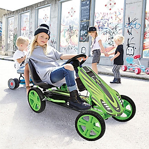 Hauck Speedster Pedal Go-Kart for Kids Ages 4-8 with Adjustable Bucket Seat, Large Front Plate, Handbrake, and EVA Plastic Wheels, Green