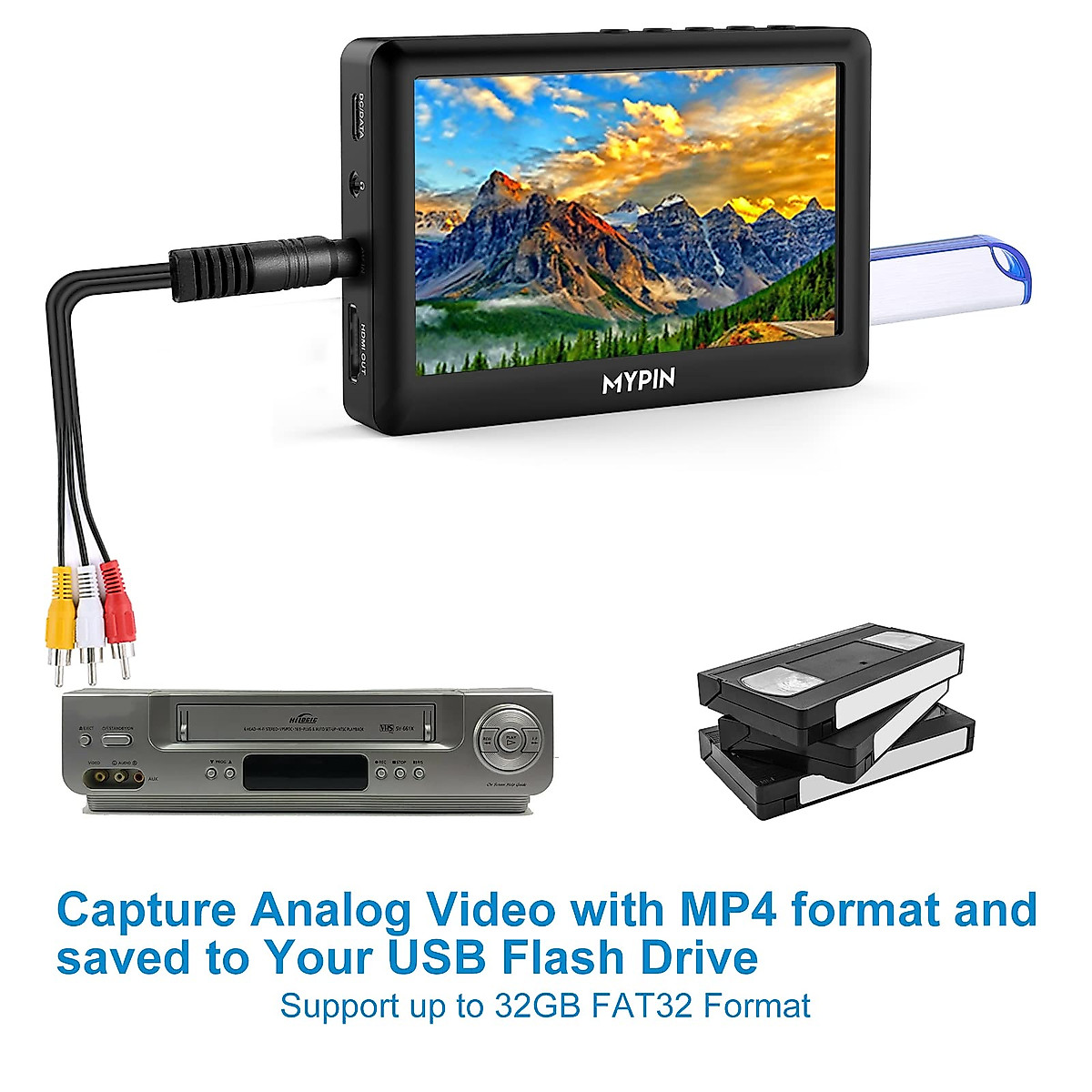 Video to Digital Converter, 4.3" AV Video Capture Box/Video Player, Record Video from VHS, HI8, Camcorder, Set Top Box or Any Source, Analog Video to Digital Converter, Built-in Stereo Speakers Mic-in