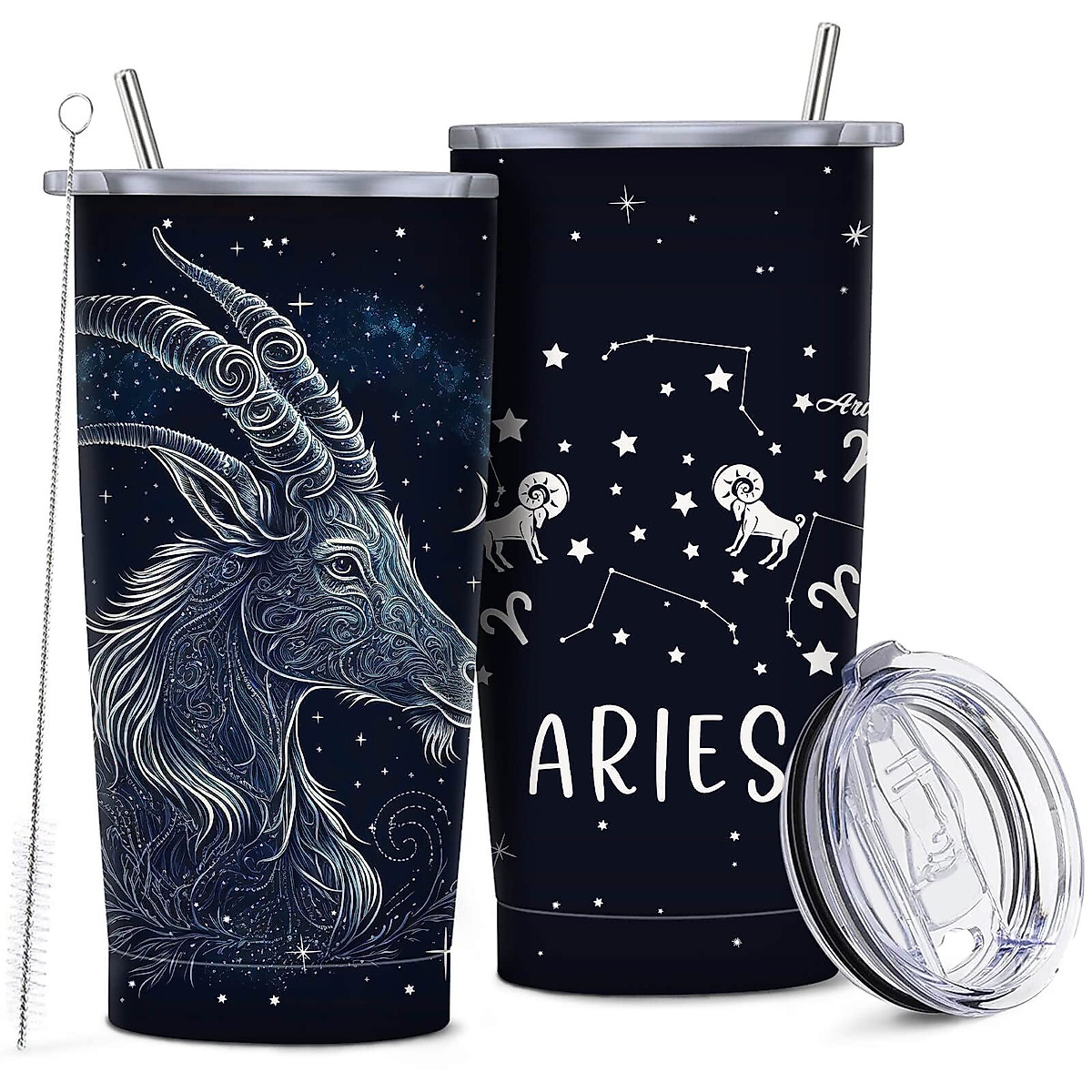 BEOIIBIRD Aries Zodiac Tumbler Gifts, 20oz Glaze Stainless Steel with Lid and Straw Water Bottles Insulated Coffee Mug, Beverage Cup for Teen Women Men in Home Office Car Travel