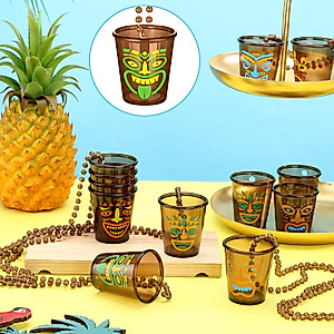 Janmercy 12 Pcs Tiki Shot Glasses on Beaded Necklace Hawaiian Plastic Shot Glass Necklaces Brown Funny Tiki Shot Necklace Cups for Summer Hawaiian Adult Teen Bachelorette Birthday Party Favor, 6 Style