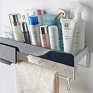 MORNITE Adhesive Bathroom Shelf Shower Caddy Wall Organizers,Restroom Shelves Mirror Storage Hanging No Drilling Rack,Black