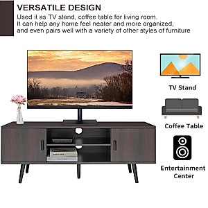 Iwell TV Stand for 55 inch TV, Mid Century Modern TV Stand with Storage, Entertainment Center with 2 Cabinet & 2 Shelves, Retro TV Console Table for Living Room, Bedroom, Black Oak