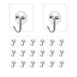 pinlun Sticky Hook Wall hook-20 Pieces of Heavy 22 lb (Maximum) Heavy Duty self-Adhesive Hook Waterproof and Oil Proof Transparent Hook Bathroom Shower Room Kitchen Hook
