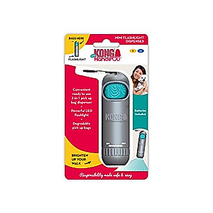 KONG HandiPOD - Mini Flashlight Dispenser - Dog Waste and Small-Sized Poop Bag Dispenser with Built-in Flashlight - Includes Leash Clip - Light Grey - Small