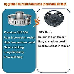 Kitchen Sink Drain Strainer and Sink Stopper(3 in 1), Upgraded Stainless Steel Drain Basket/Brass Pop-Up Bounce Core/Double Seal Sink Drain Stopper, Replacement for Standard 3-1/2 inch Drain