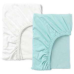 IKEA.. 703.198.01 Len Crib Fitted Sheet, White, Turquoise