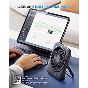 Otlonpe Desk Fan Rechargeable Portable Fan, 4000mAh Battery Operated Personal Silent Table Fan, 6.5 Inch Small Travel Fan with Power Bank, 4 Speeds Desktop Fan for Bedroom Home Office Outdoor, Black