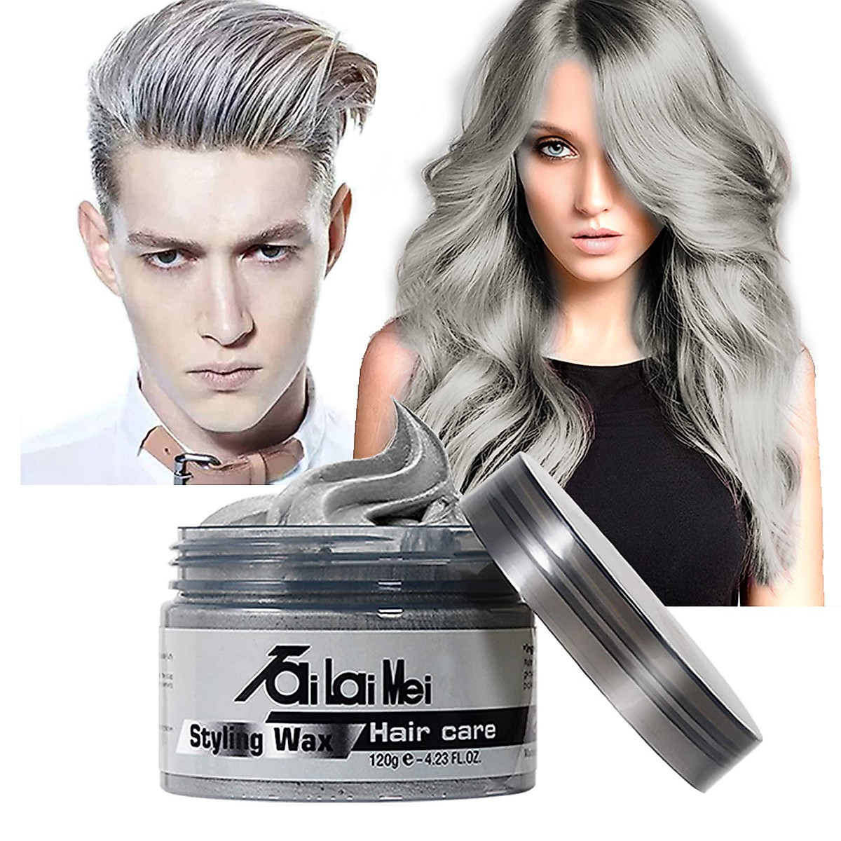 Temporary Silver Gray Hair Wax 4.23oz, Instant Hairstyle Mud Cream, Hair Pomades for Party, Cosplay, Nightclub, Masquerade, Halloween.
