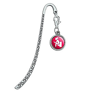 Girl Poop Pooping Sitting on Toilet Funny Metal Bookmark Page Marker with Charm
