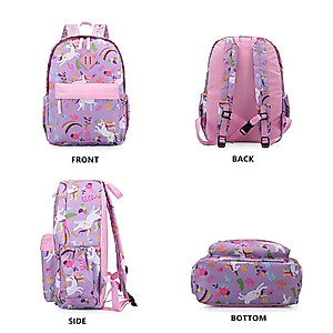 KK CRAFTS Preschool Backpack Kindergarten Little Kid Toddler School Backpacks for Boys and Girls with Chest Strap (Purple Unicorn) 15"