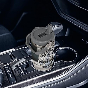 BWQJKUO Large Capacity Car Cup 30 Oz Stainless Steel Snow Leopard Printed Travel Mug Leak-proof Flip Straw Tumbler with Handle,keeps Cold Or Ho