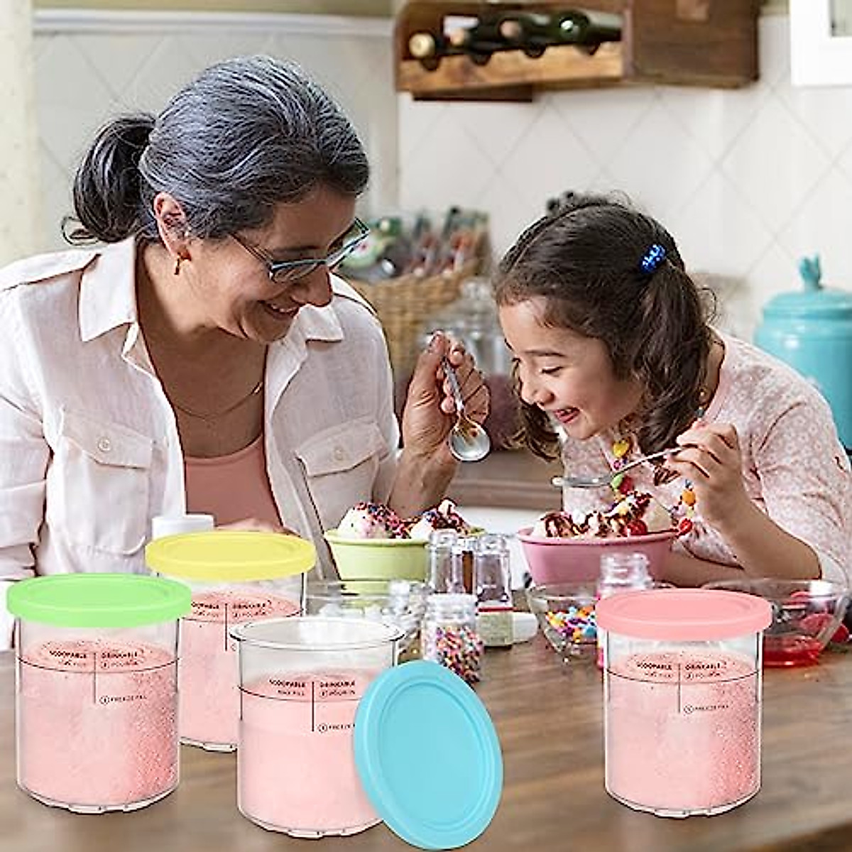 LOMILD Ice Cream Containers 4 Pack, Replacement for Ninja Creami Deluxe Pints and Lids, Compatible with NC500 Series Creami Deluxe Ice Cream Makers, Dishwasher Safe & BPA-Free