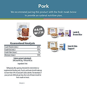 JustFoodForDogs Healthy Dog Treats, Pork, Single-Ingredient, Made in The USA, 5 oz