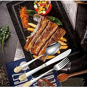 Silverware Set Cutlery Utensil Flatware Food-Grade Stainless Steel Luxury Relief Plating Retro Golden Handle Home Restaurant Small Business,Mirror Finish Tableware 24 Piece Service for 6