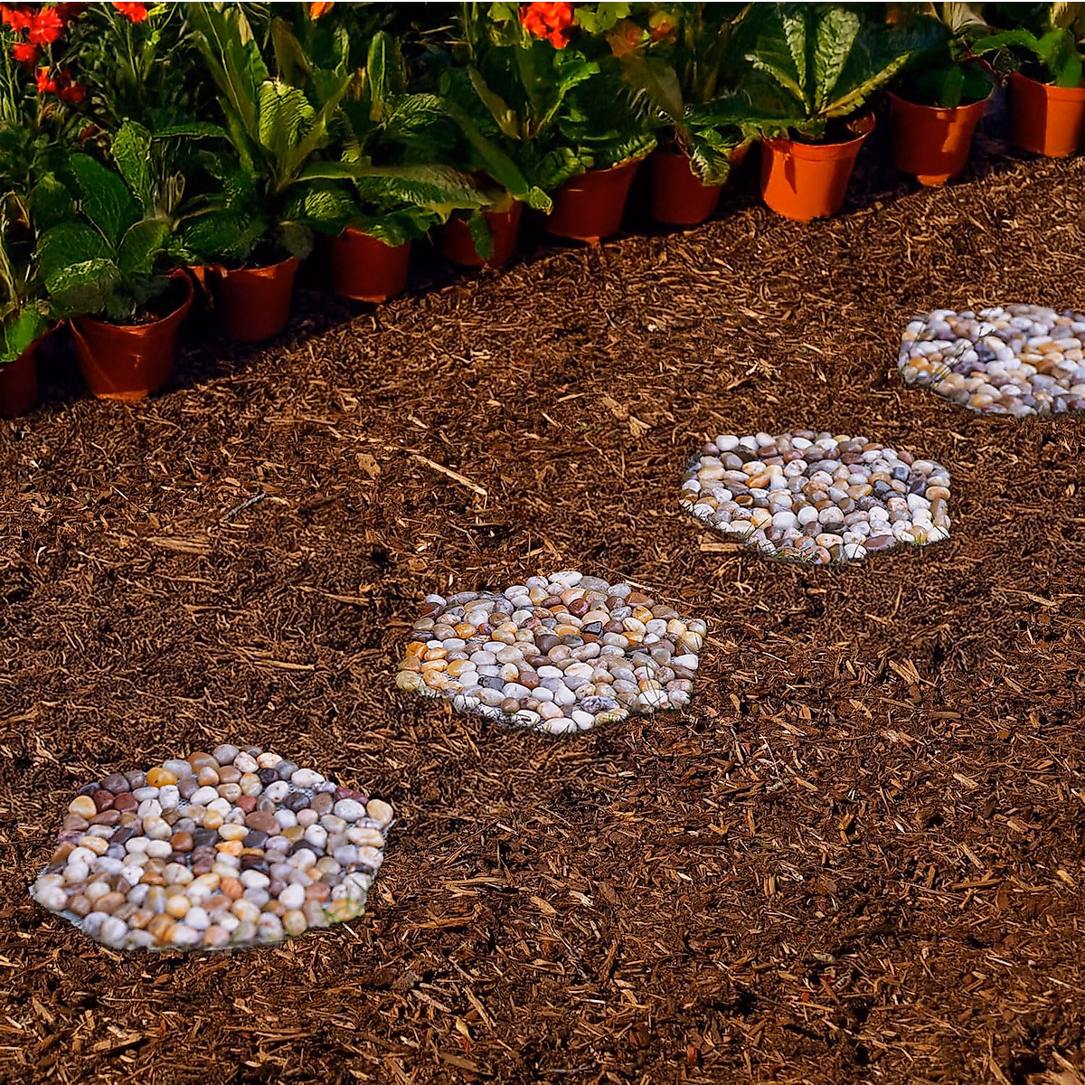 6 PCS River Rock Stepping Stones Outdoor, 9.5 Inch Hexagon Pavers Pebbles Polished Gravel for Garden Walkway