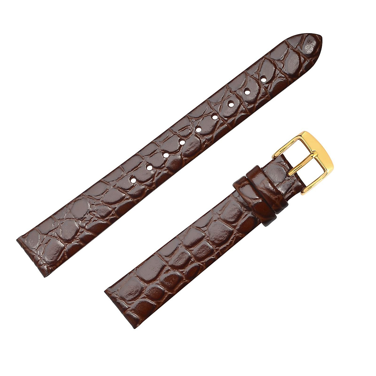 BISONSTRAP Leather Watch Straps, Soft Replacement Bands with Polished Buckle,12mm, Brown with Gold Buckle