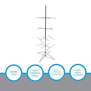 SSWBasics 4-Tier Chrome Wire Spinner Rack (4 tiers - space 12” apart) - Rotating Jewelry Display Organizer - Floor Spinner Rack - Perfect for Food Items and Fashion Accessories