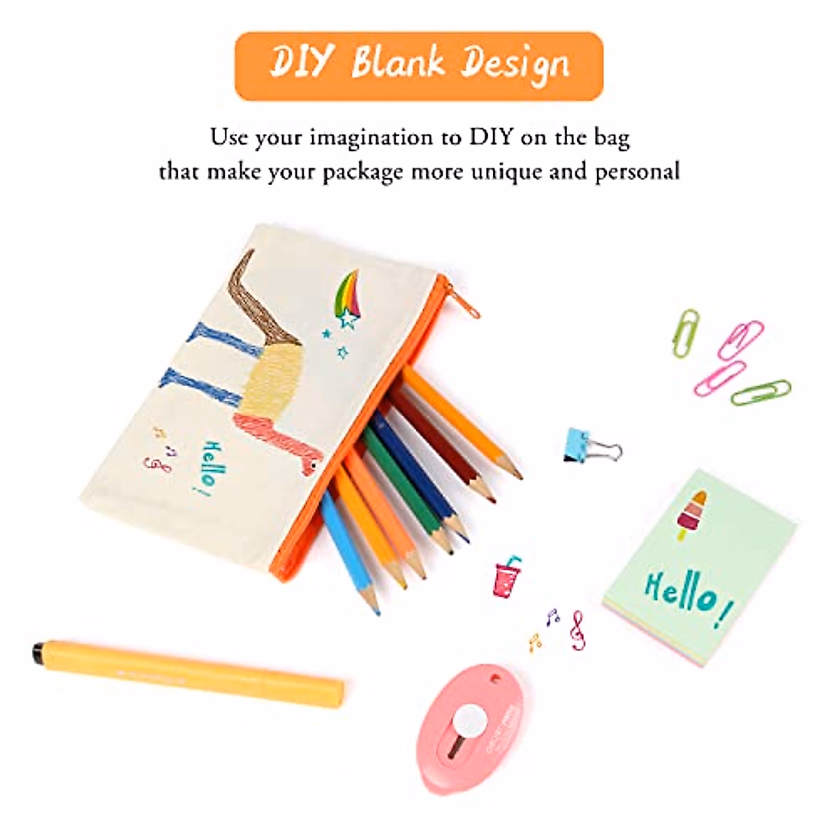 LUPBOK 40Pcs Blank DIY Craft Bag Canvas Pen Pencil Pouch Bags Canvas Zipper Pouch Cute Makeup Bag Travel Cosmetic Bag,L