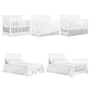 Evolur Belmar Flat 5-in-1 Convertible Crib in Weathered White, Features 3 Mattress Height Settings, Greenguard Gold Certified, Made of Kiln-Dried Hardwood
