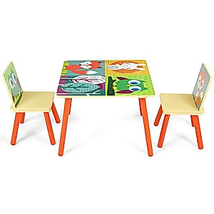 TimmyHouse Desk Kids Table and 2 Chairs Set for Toddler Baby Gift Furniture Cartoon Pattern