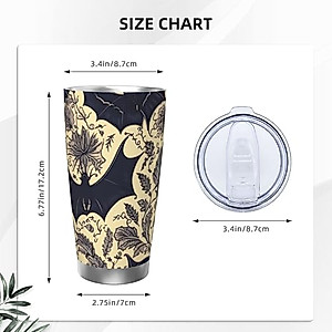Bat Print Tumbler with Lid and Straw 20oz Stainless Steel Car Cup for Hot and Cold Drinks, Double Wall Insulated Travel Coffee Mug Reusable Drink Thermos Cup Birthday Gifts